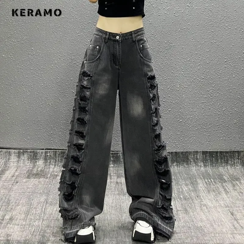 Women-s-Casual-Retro-Wide-Leg-Baggy-Emo-Denim-Trouser-Harajuku-Ripped ...