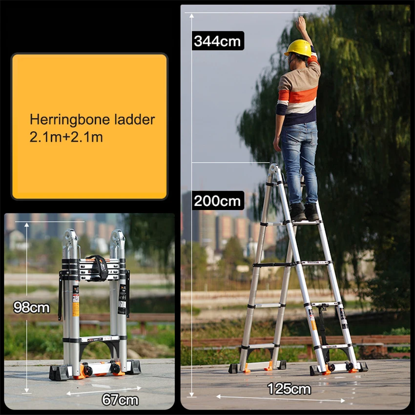 2.1m+2.1m Herringbone Ladder Multifunctional Folding Ladder Widened ...