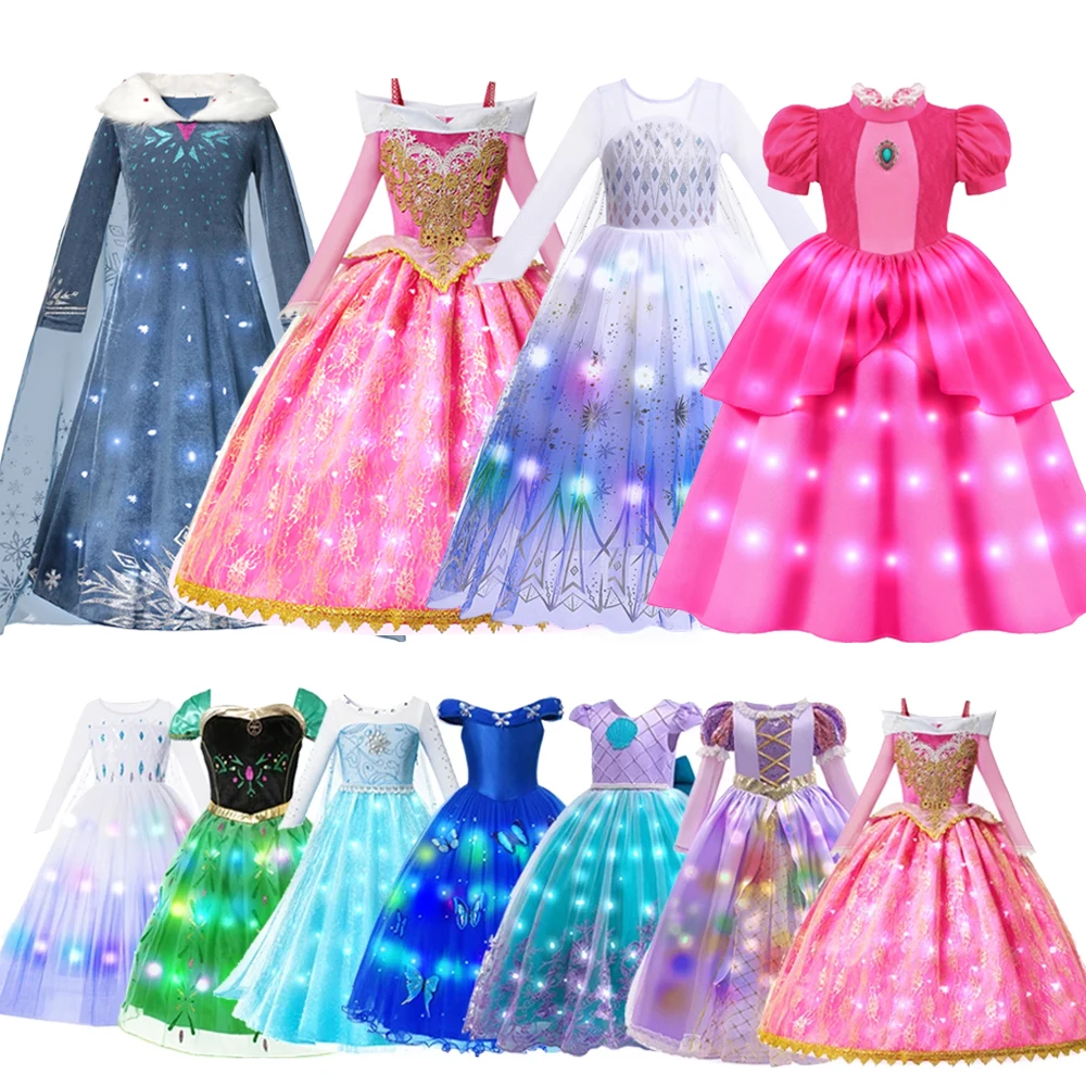 Disney-vestido-de-fiesta-de-noche-para-ni-as-luces-LED-Frozen-Elsa-Anna ...