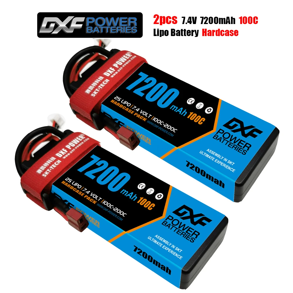 1-2PC-DXF-2S-Lipo-Battery-7-4V-7200mah-100C-Hard-Case-XT60-EC5-TRX ...
