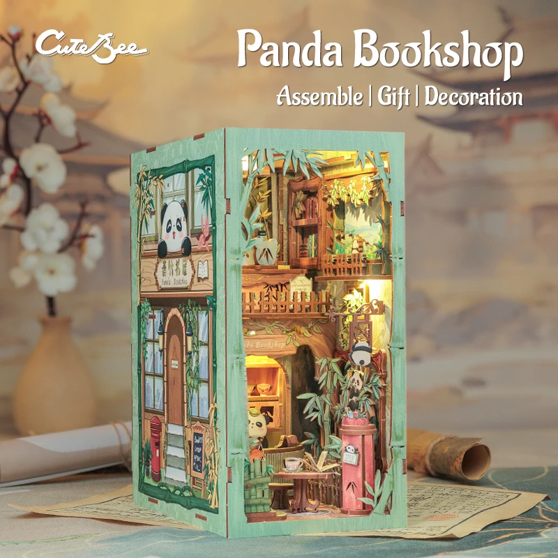 CUTEBEE-DIY-Book-Nook-Kit-Cute-Panda-Bookshop-Miniature-Dollhouse-with ...