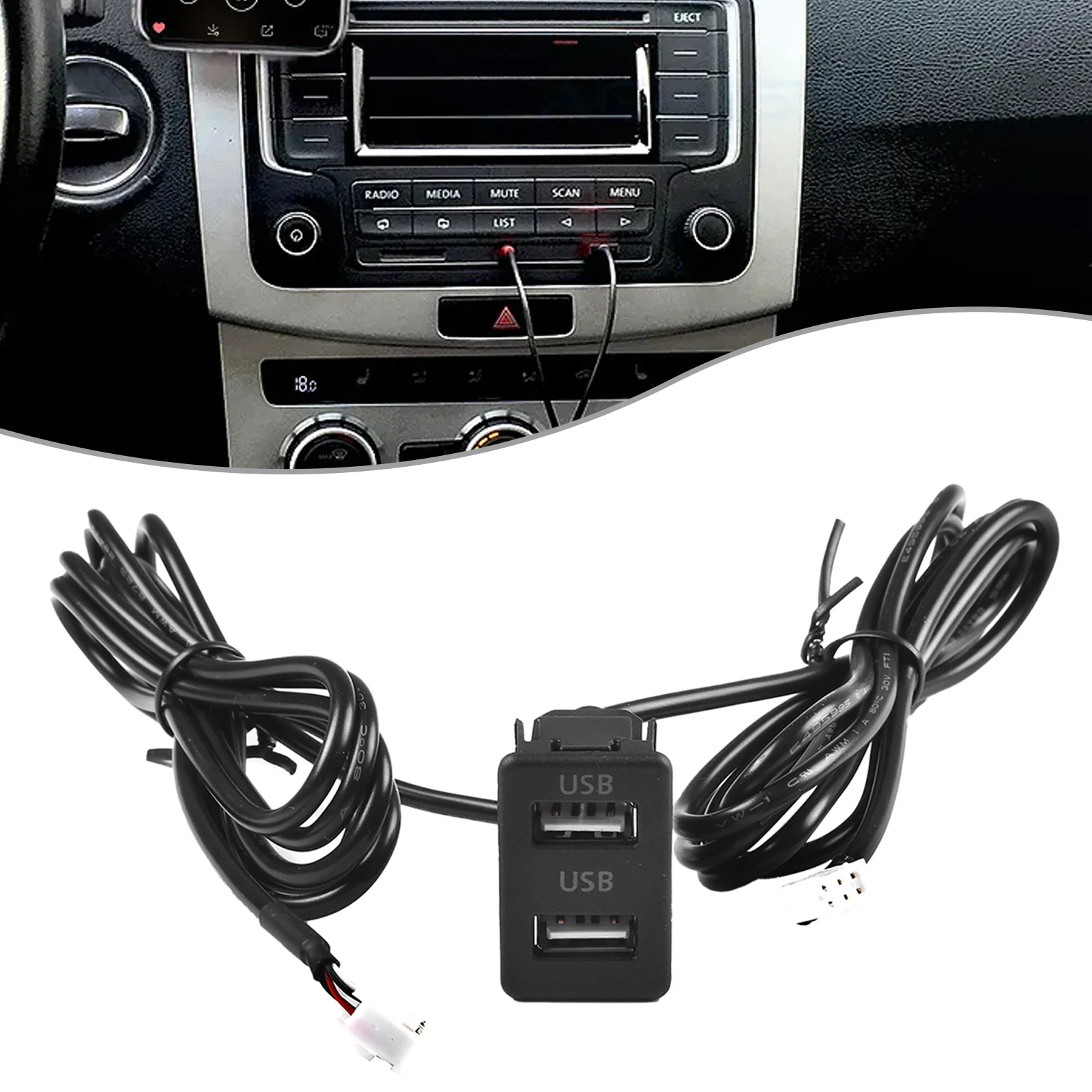 Car-Dash-Mount-Dual-USB-Port-Panel-Interface-Extension-145cm-Cable ...