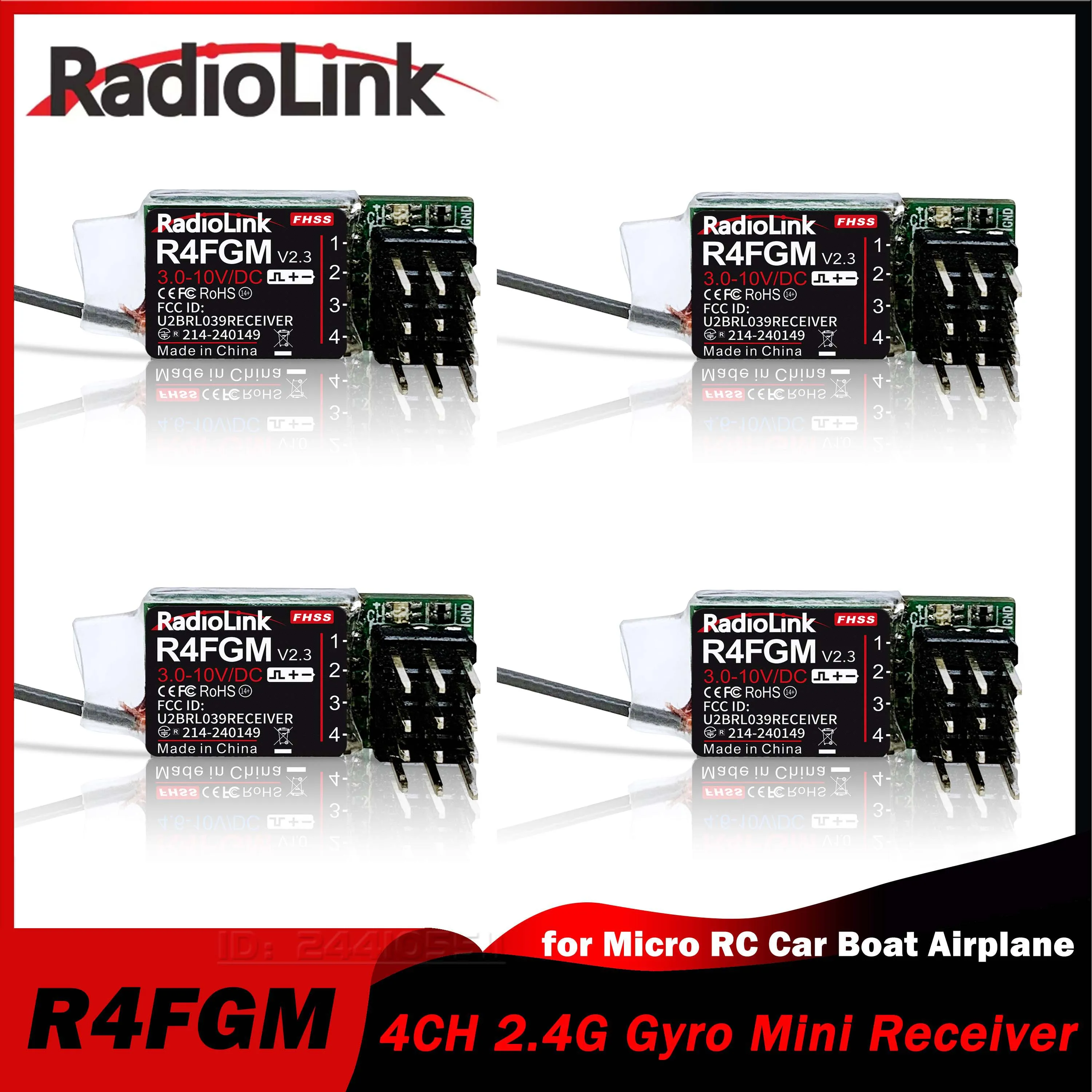 Radiolink R4FGM V2.3 4CH Gyro 2.4G Mini Receiver for Micro RC Cars Boat ...