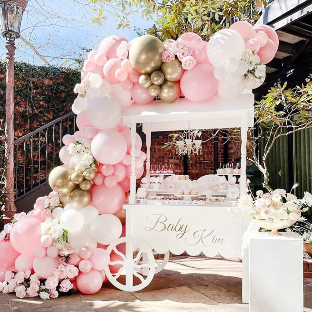 125Pcs Baby Pink Balloon Garland Arch Kit White Metallic Gold Latex ...