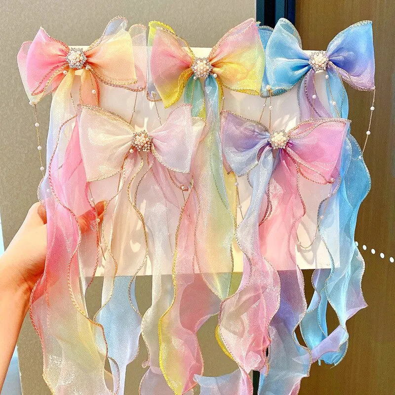 Chiffon-Bow-Ribbon-Girls-Hairpins-Cute-Colorful-Bows-Flowers-Children ...
