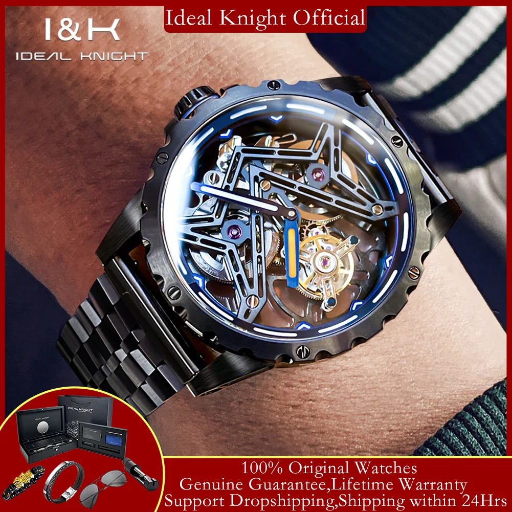 IDEAL KNIGHT 6803 Real Tourbillon Mechanical Watch for Men Fully Hollow ...