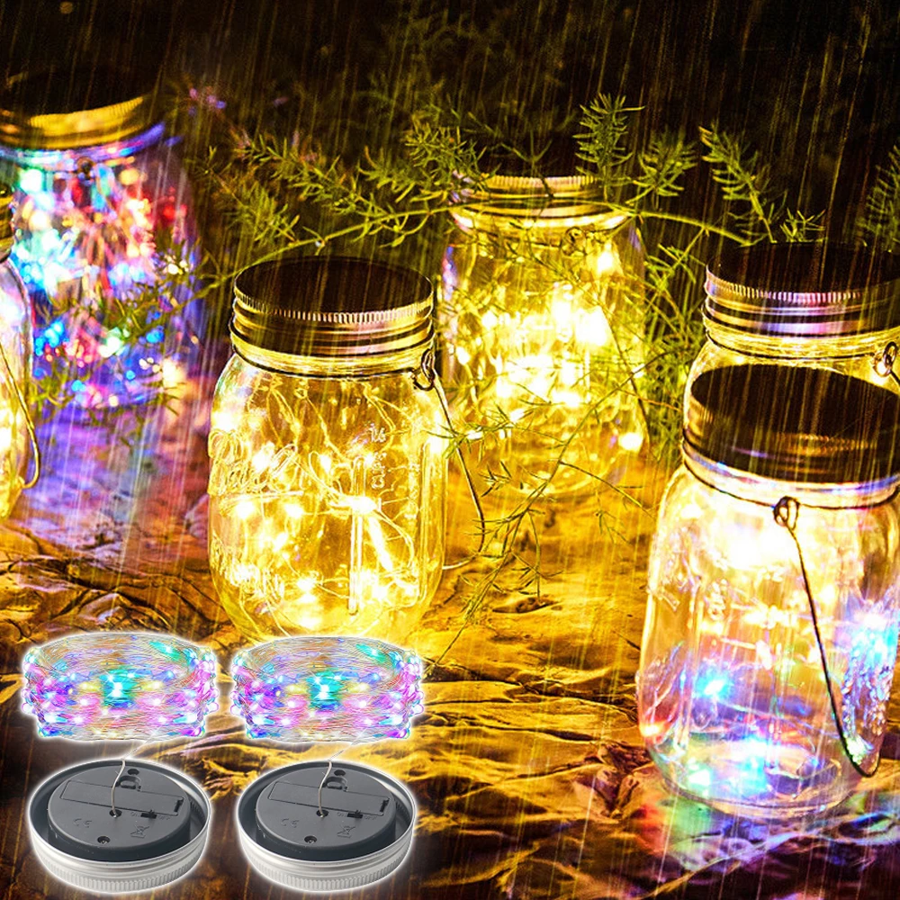 Solar Power Mason Jar Lid Lights LED Waterproof Fairy Light String ...