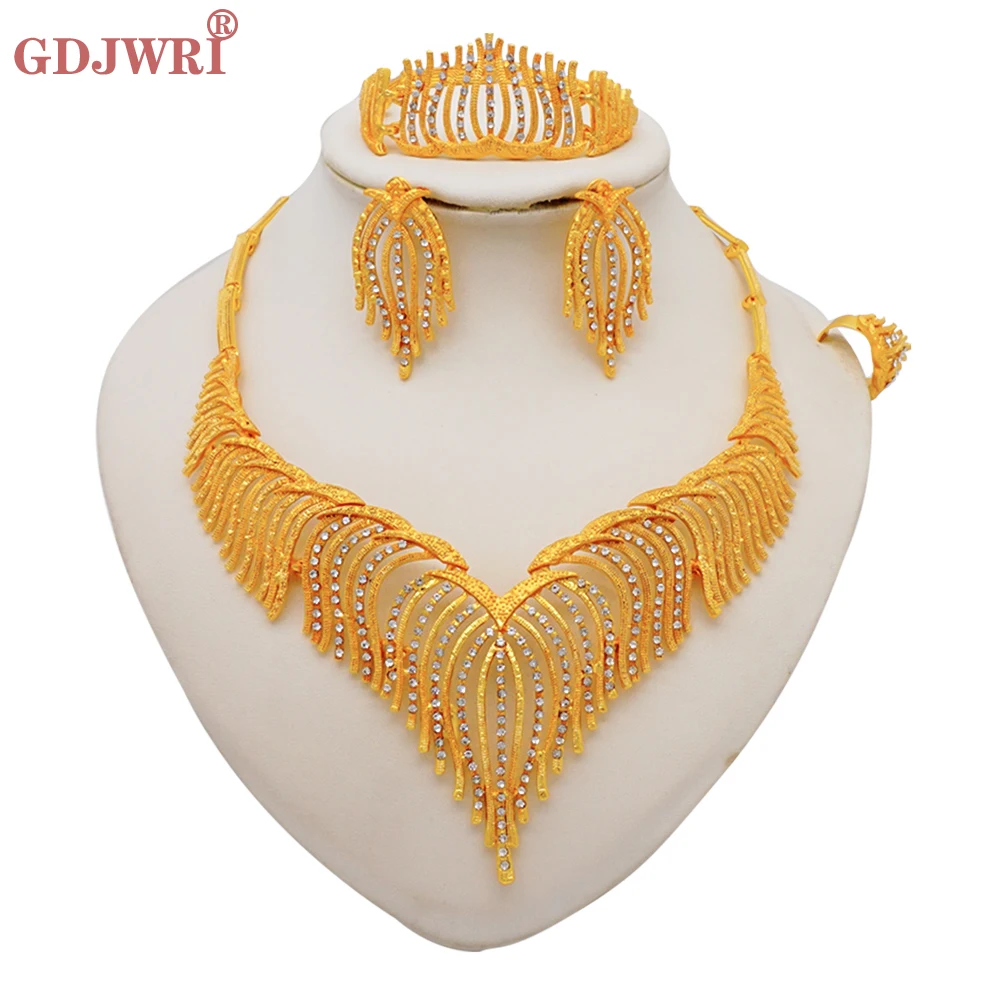 Luxury Rhinestone Crystal Bridal Dubai African Gold Color Jewelry Sets ...