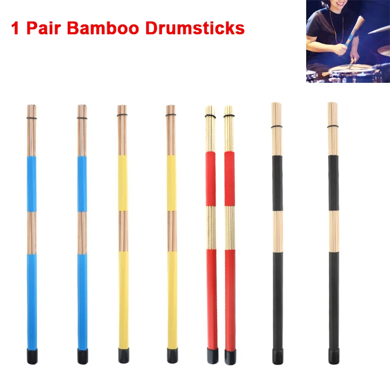 1 Pair Wooden Jazz Drum Drumsticks Rubber Handle Rods 40CM Drum Sticks ...