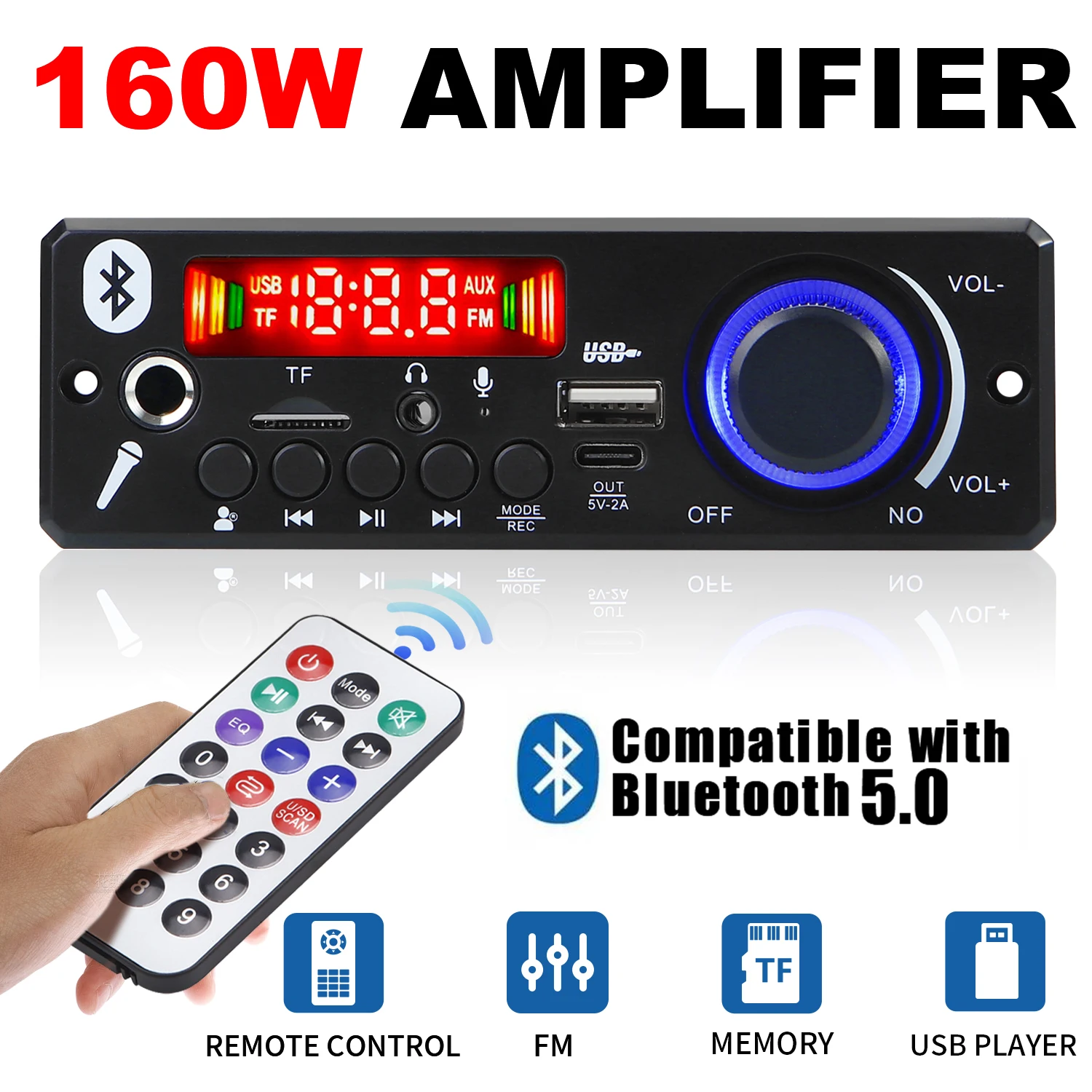 Bluetooth-5-0-MP3-Decoder-Board-160W-150W-Amplifier-Audio-Player-12V ...