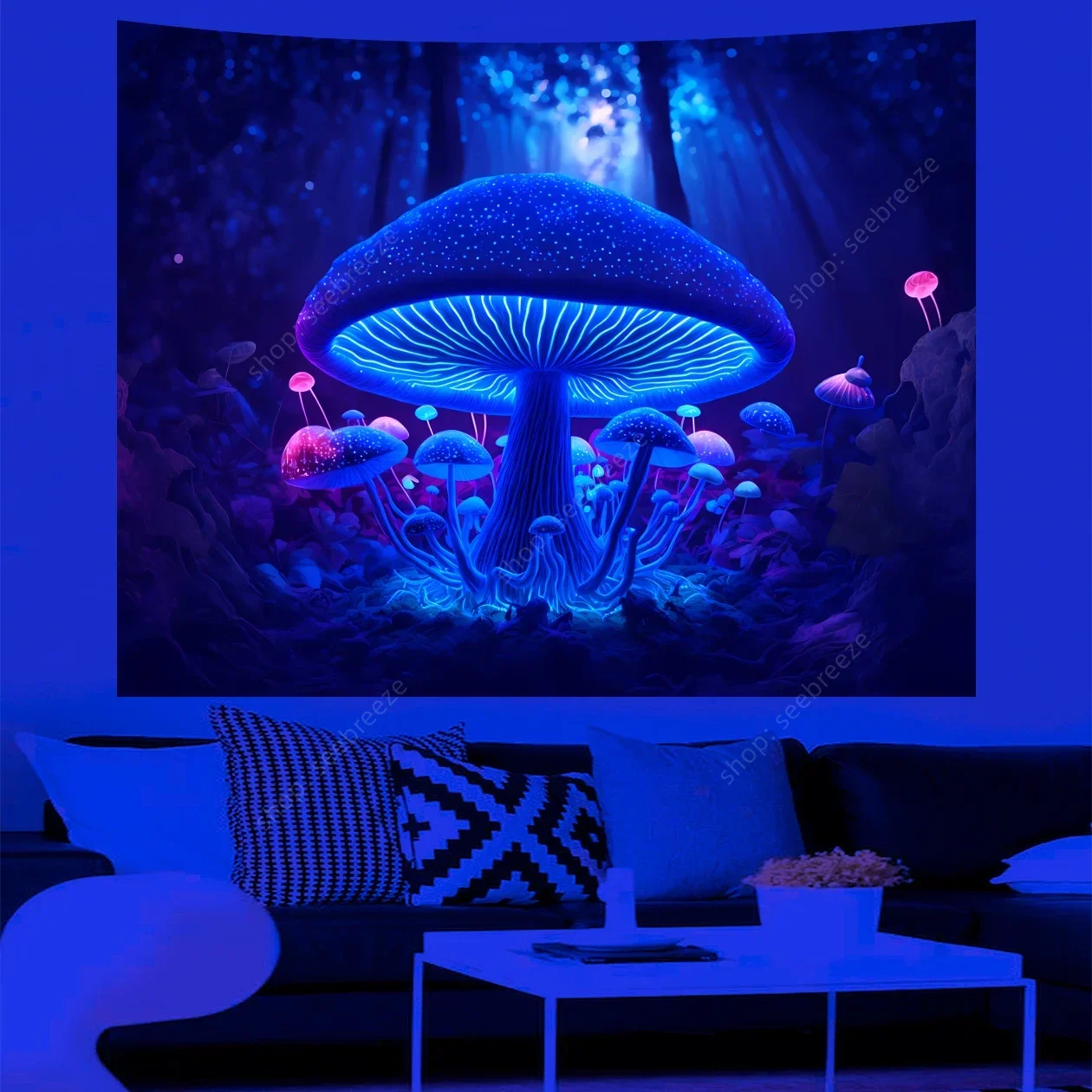 Magic-Mushroom-UV-Reactive-Tapestry-Psychedelic-Forest-Wall-Hanging-for ...