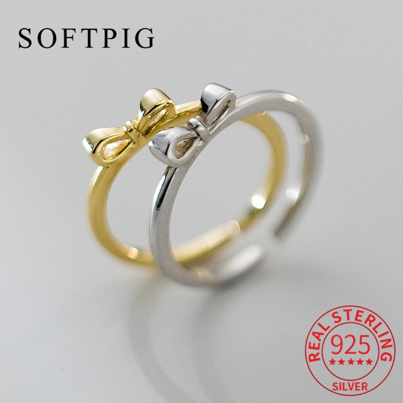 SOFTPIG-Real-925-Sterling-Silver-Bowknot-Adjustable-Ring-For-Women-Classic-Fine-Jewelry ...