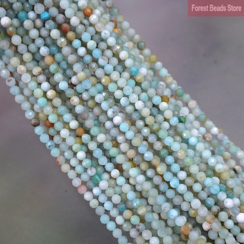 2/3/4/5mm Natural Faceted Mixed Amazonite Round Loose Beads DIY Charms ...