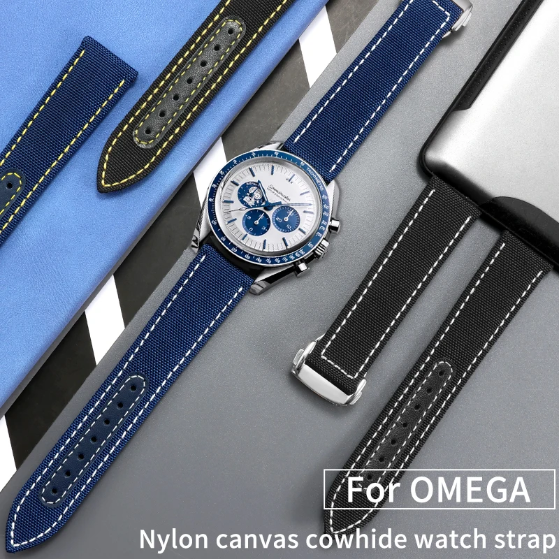 Canvas cowhide nylon Watch strap NATO for original OMEGA SEAMASTER ...