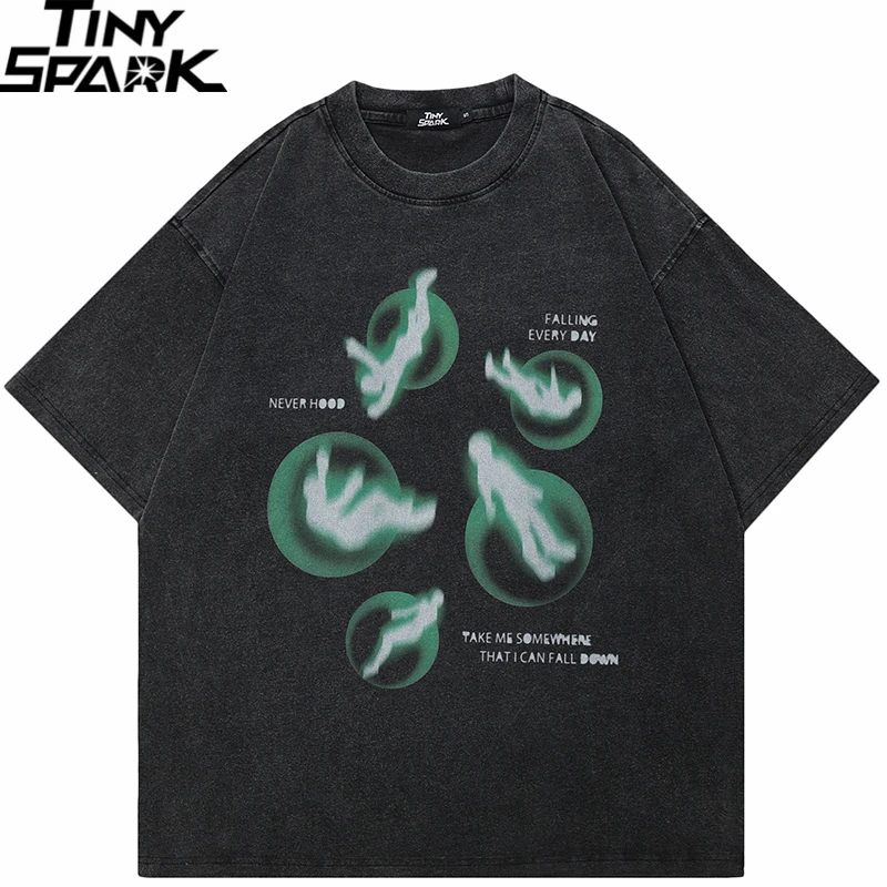 Hip Hop Streetwear Men T-Shirt Oversized Green Graphic T Shirt Retro ...