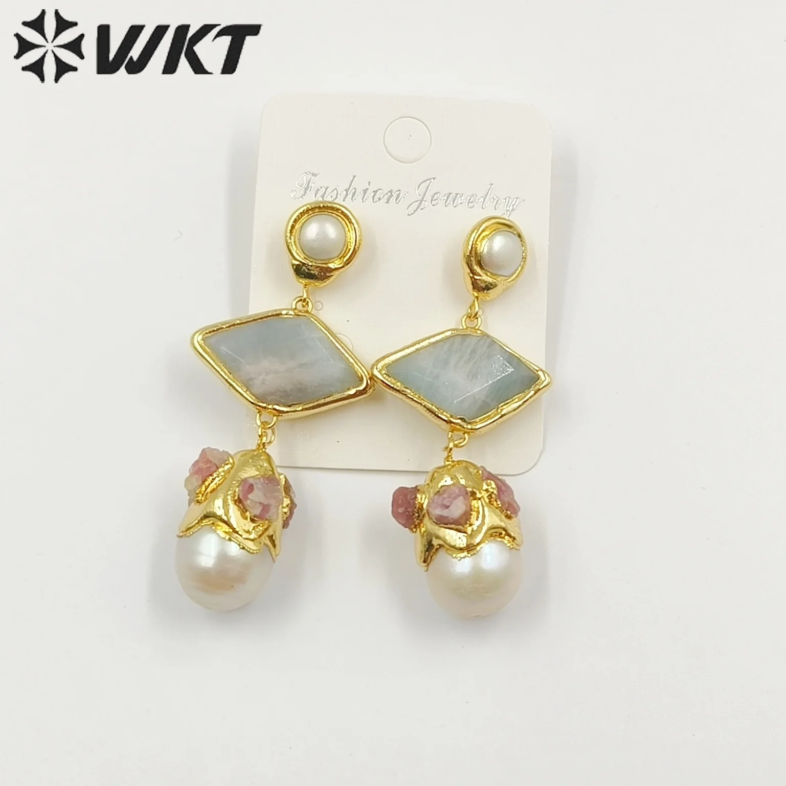 WT-MPE101-WKT-2023-Retro-party-pearl-Aqua-marine-sun-stone-lady-earring-birthday-celebration ...