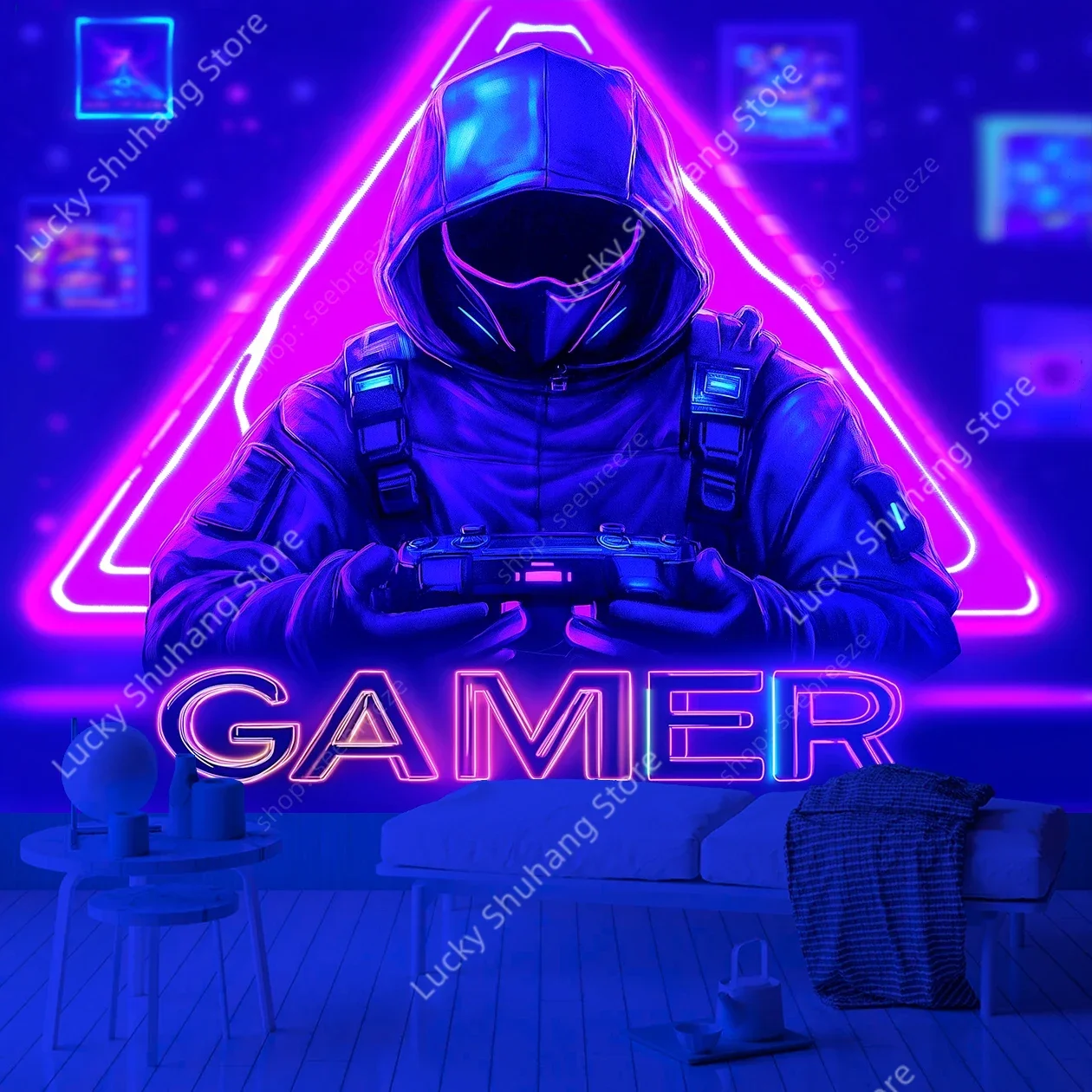Gaming UV Tapestry Video Game Theme Wall Art for Gamer Bedroom Living ...
