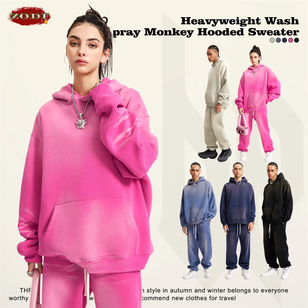 ZODF-New-2023-Winter-Gradient-Moneky-Washed-Hoodies-For-Men-Unisex-Retro-Loose-375gsm-Hooded ...