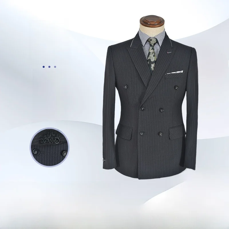 Double-Row Button Men's Suit Casual Wedding Groomsmen Checkered ...