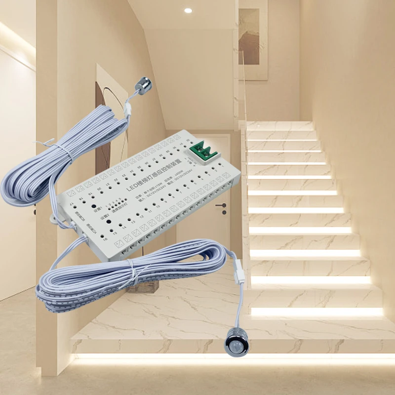 DC12-24V Smart Led stair lights dimmer 32 steps PIR Induction Step ...
