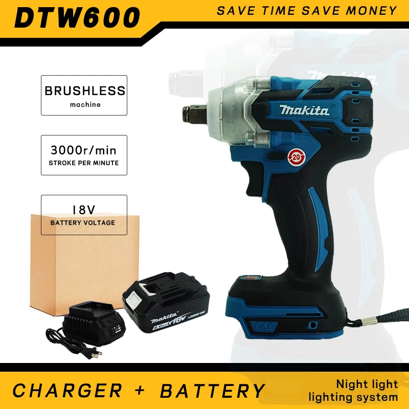 Makita DTW600 브러시리스 전기 스크루 드라이버 기계, 마끼다 18V 배터리 및 충전기가 있는 충전식 드릴 드라이버| | - AliExpress