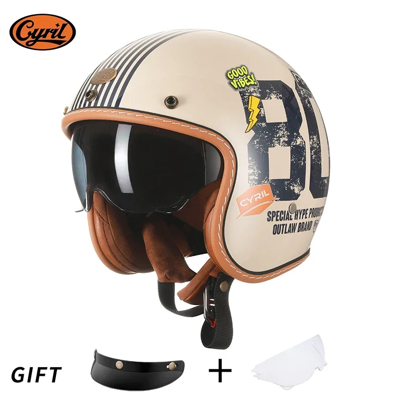 Retro-3-4-Open-Face-Halb-Motorrad-Helm-CYRIL-B206-Leichte-Erwachsene ...