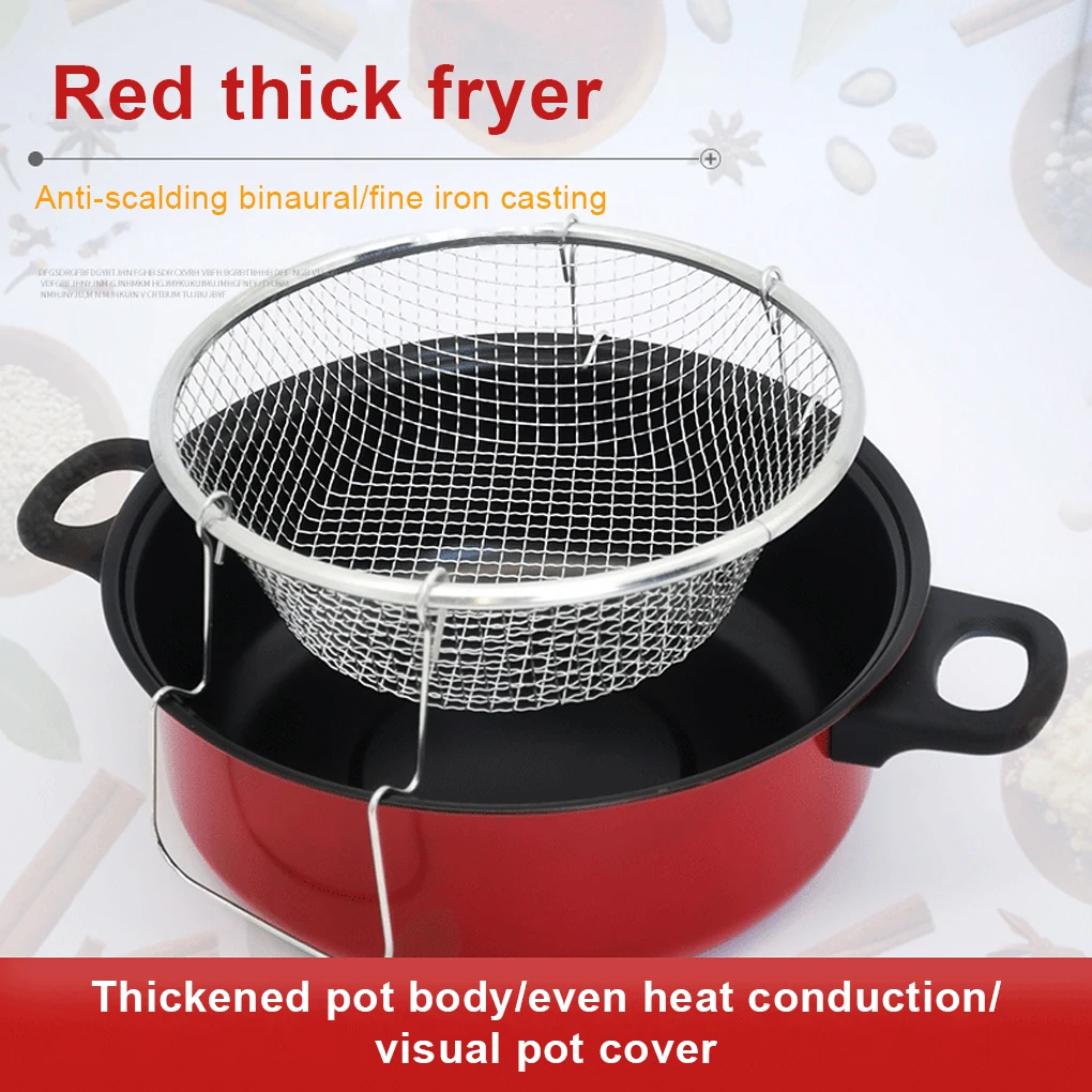 Deep Fry Pot with Lid Stainless Steel Fries Fryer Mesh Basket Nonstick ...