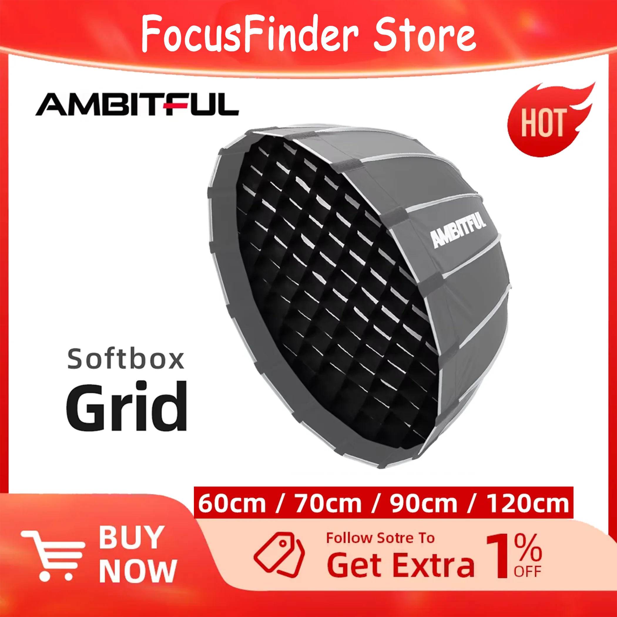 AMBITFUL Softbox Grade de favo de mel 60cm 90cm 120cm compatível com ...