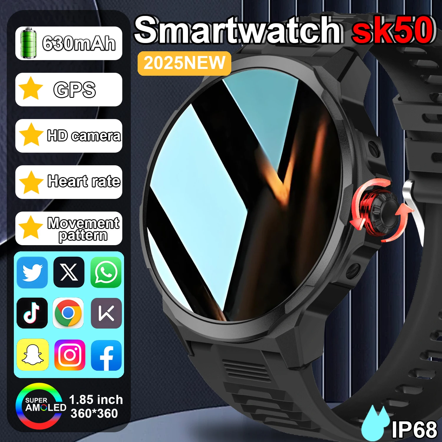 2025New SK50 Smart Watch Photo function GPS Trajectory 1.93 Big HD ...