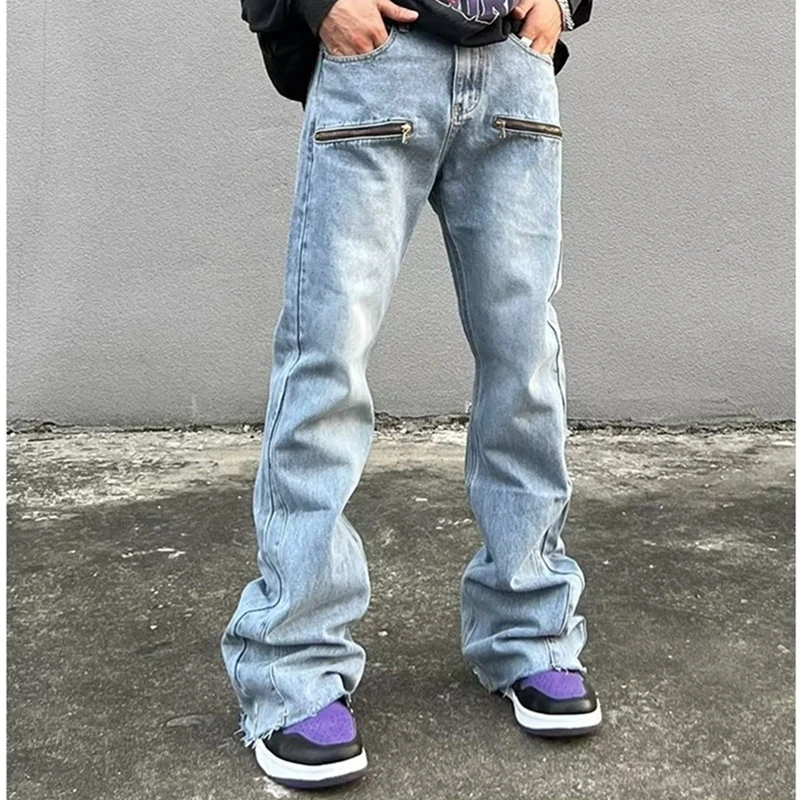 2023 y2k Mode Reiß verschluss Retro gewaschen Baggy Flare Jeans Hosen ...