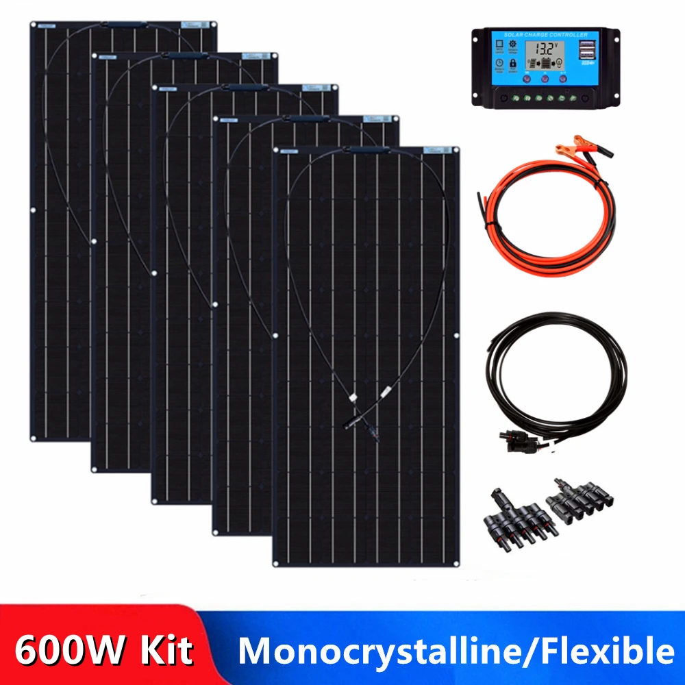 600W-Solar-Panel-Kit-Flexible-Monocrystalline-Cell-18-Volts-120-Watts ...