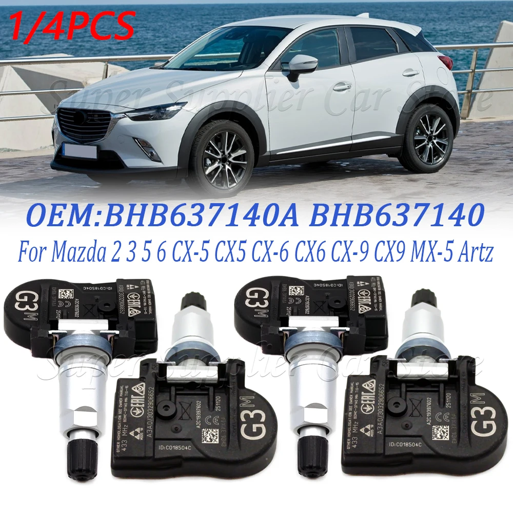 1/4PC 433MHZ Car Tire Pressure Sensor TPMS For Mazda 2 3 5 6 CX-5 CX5 ...