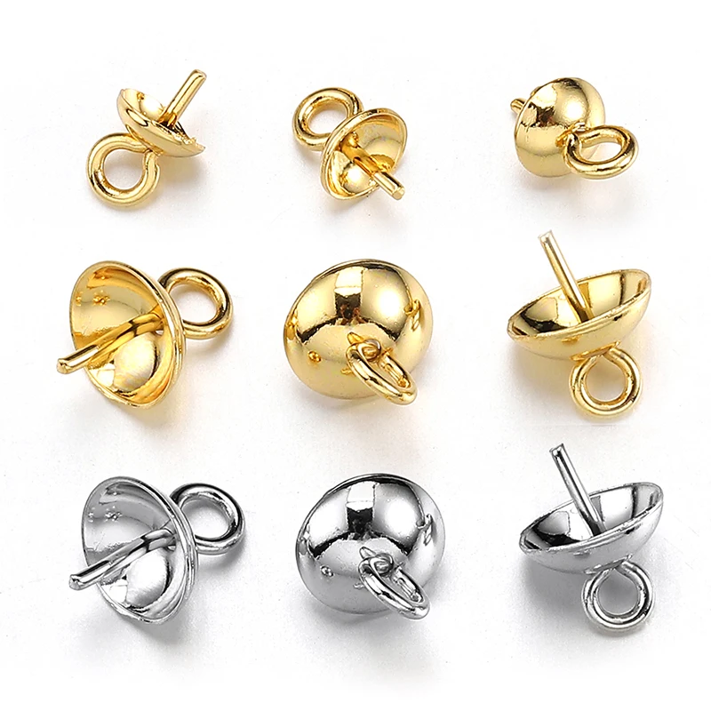 20pcs Stainless Steel Eye Pins Bail Top Drilled Pearl Beads End Caps ...