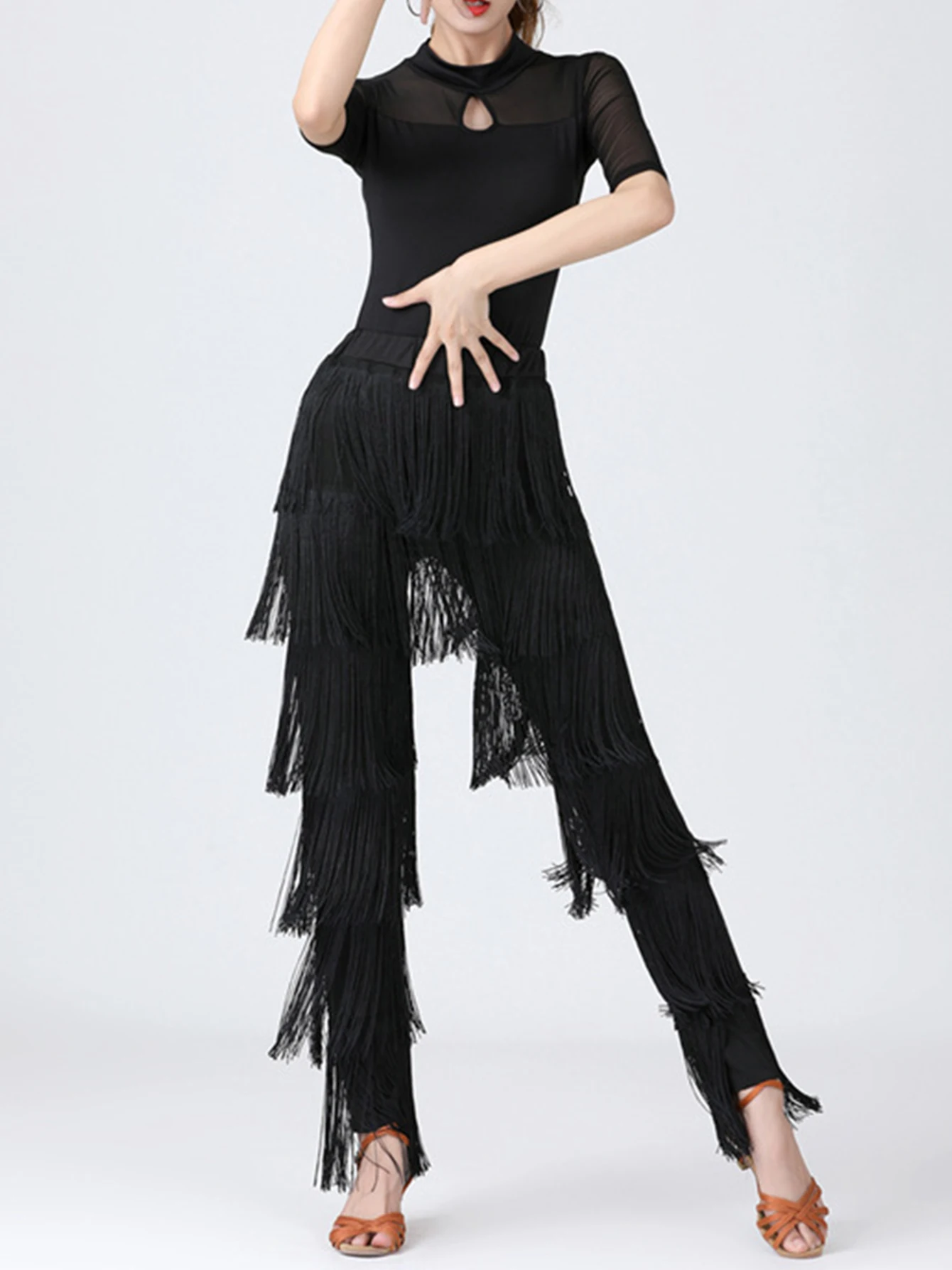 2024-Sexy-New-In-Women-Fringed-Trousers-Multi-layer-Solid-Color-Dance ...