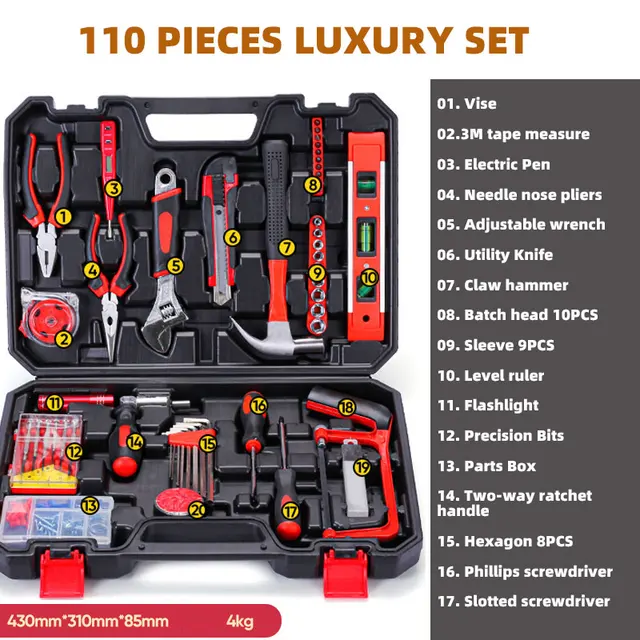 Professional Woodworking Complete Toolbox Hand Tools Set Electrician ...