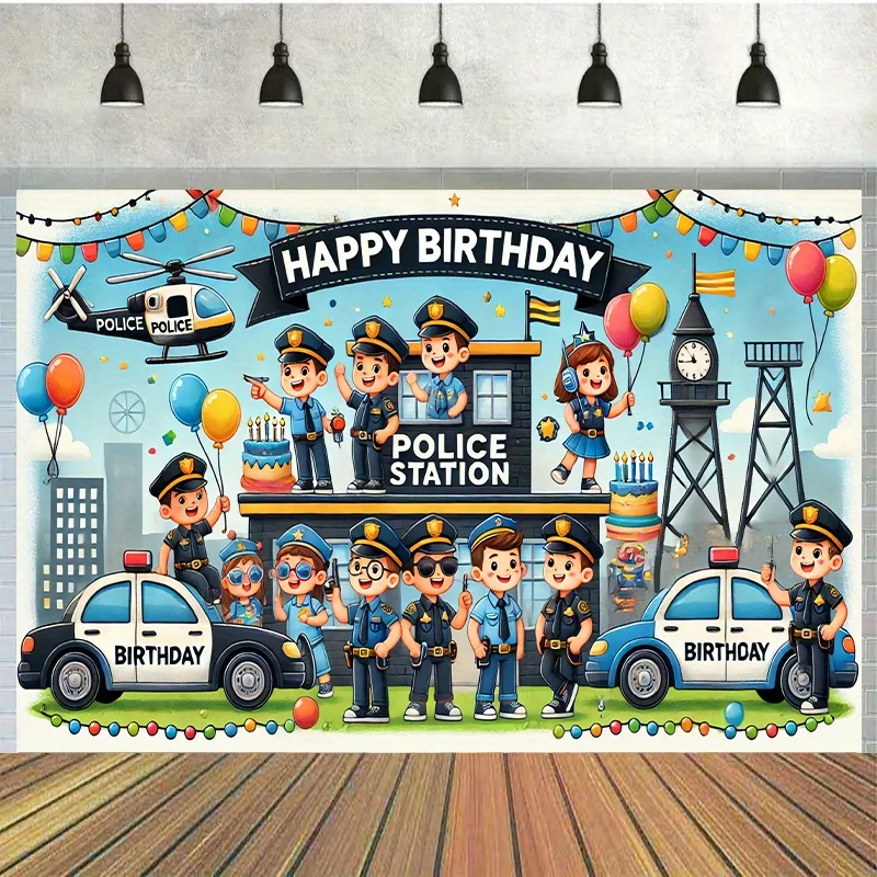 Police Station themed birthday party background cloth Photography ...