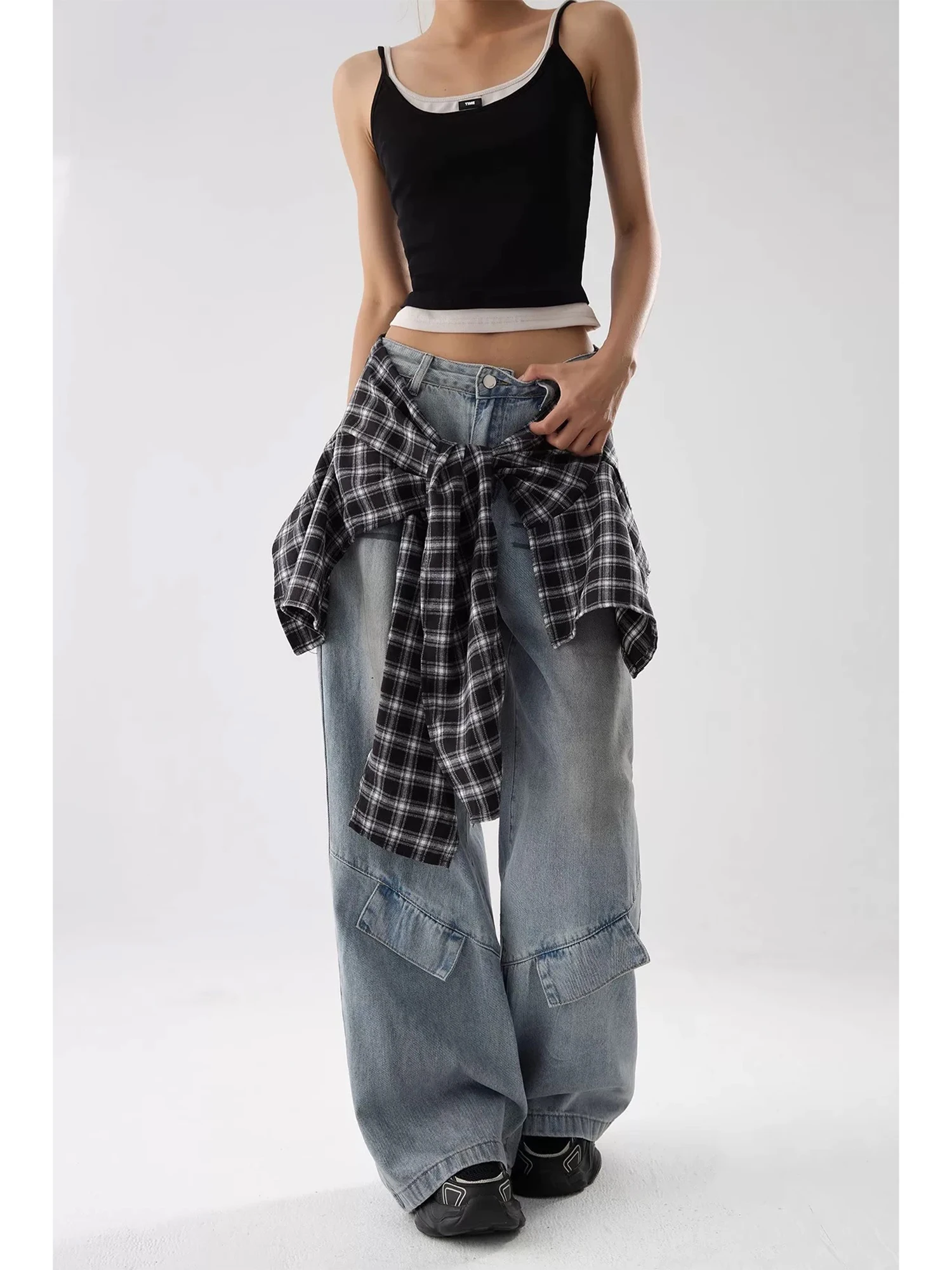 Vaqueros Cargo azules Y2k para mujer, pantalones vaqueros holgados ...