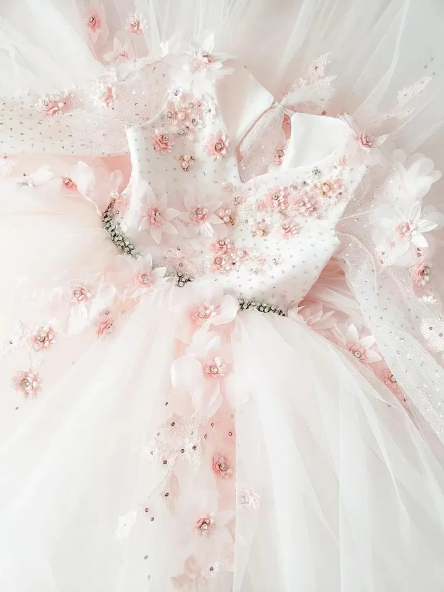 Light Pink Flower Girl Dresses For Wedding Floral Lace Appliques Floor ...