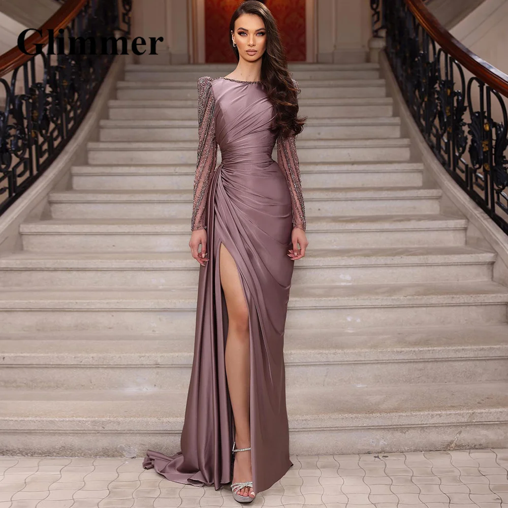 Glimmer Glamorous Evening Dresses Formal Prom Long Sleeve Charming Side ...