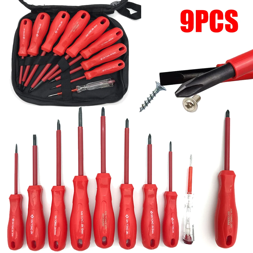 9pcs Professional Insulated Screwdriver Set Magnetic Slotted Phillips ...