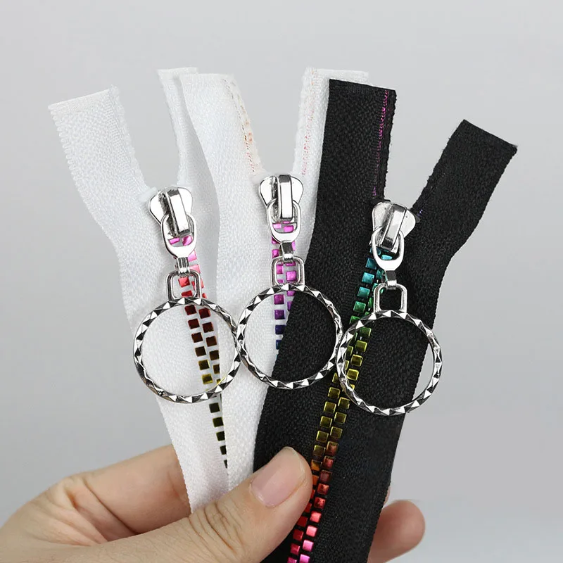 1pcs 5# Gradient Color Resin Zippers Colorful Square Open-end Auto Lock ...
