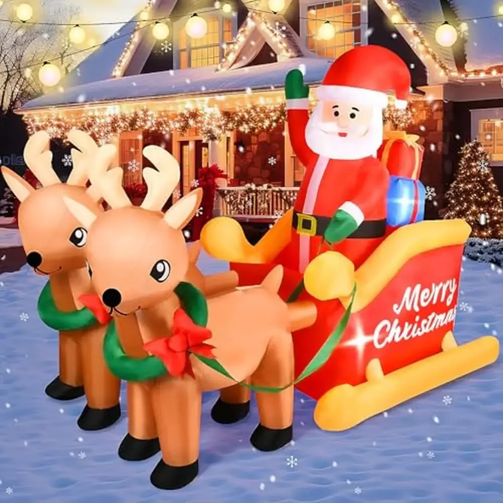 7ft-Santa-Sleigh-Reindeer-Christmas-Inflatable-Decor-with-LED-Lights ...