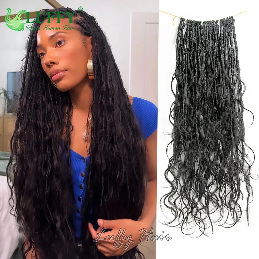 Crochet Boho Locs With Human Hair Wavy Pre Looped Locs Hair Knotless ...