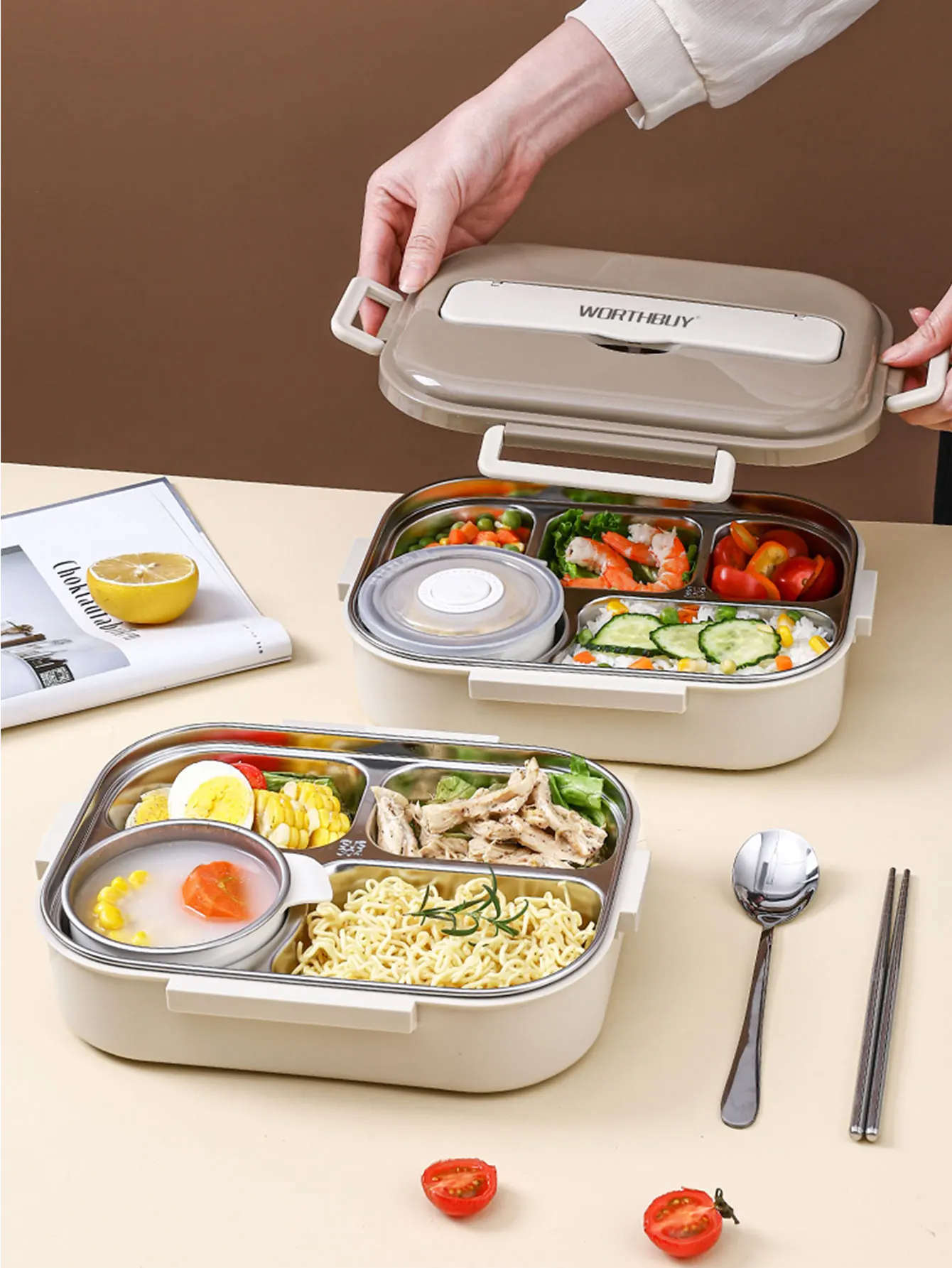 WORTHBUY-18-8Stainless-Steel-Lunch-Box-Bento-Box-For-School-Kids-Office ...