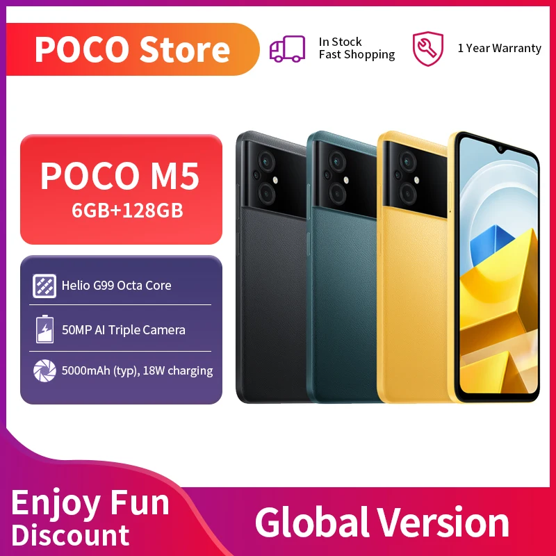 Global Version POCO M5 Smartphone 4GB 128GB Mobile Phone Helio MTK G99 ...
