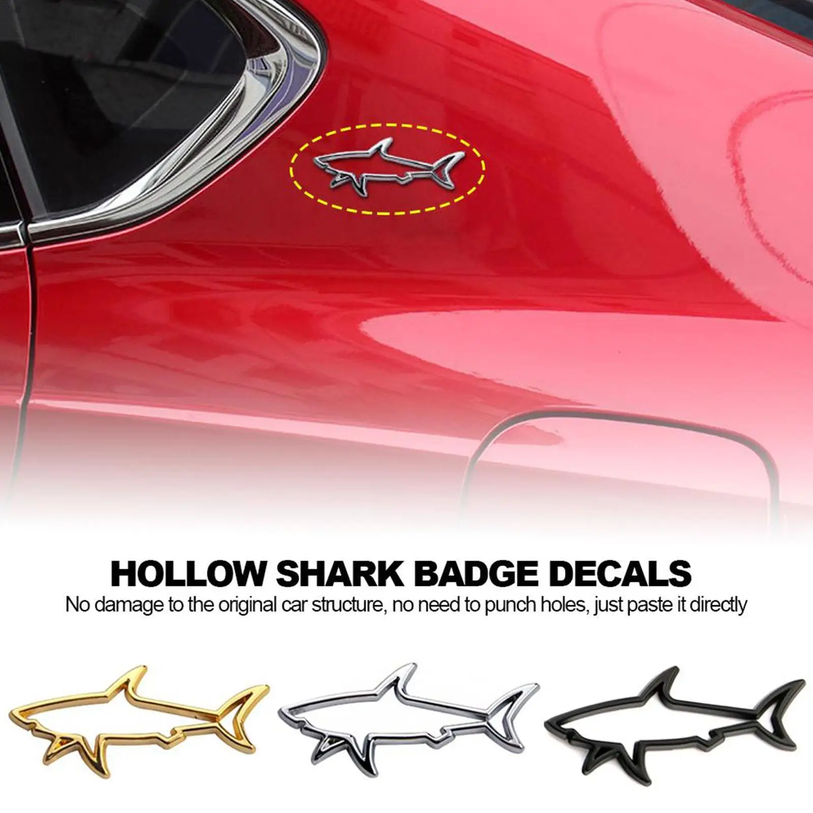 New 3D Metal Car Styling Sticker Hollow Fish Shark Emblem Badge Decals ...
