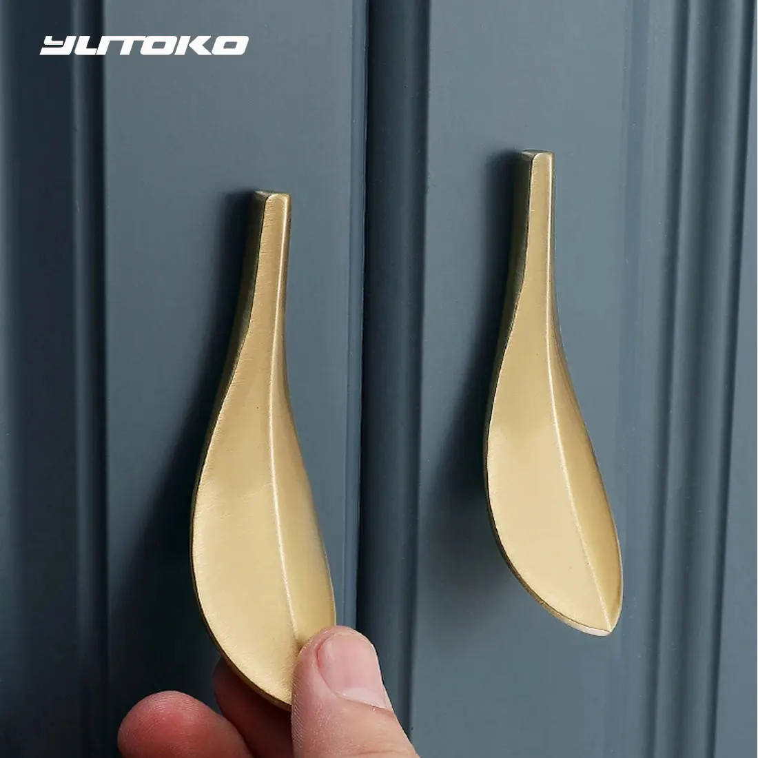 5-10PCS-Nordic-Style-Solid-Brass-Gold-Leaf-Shaped-32mm-Cabinet-Knob ...