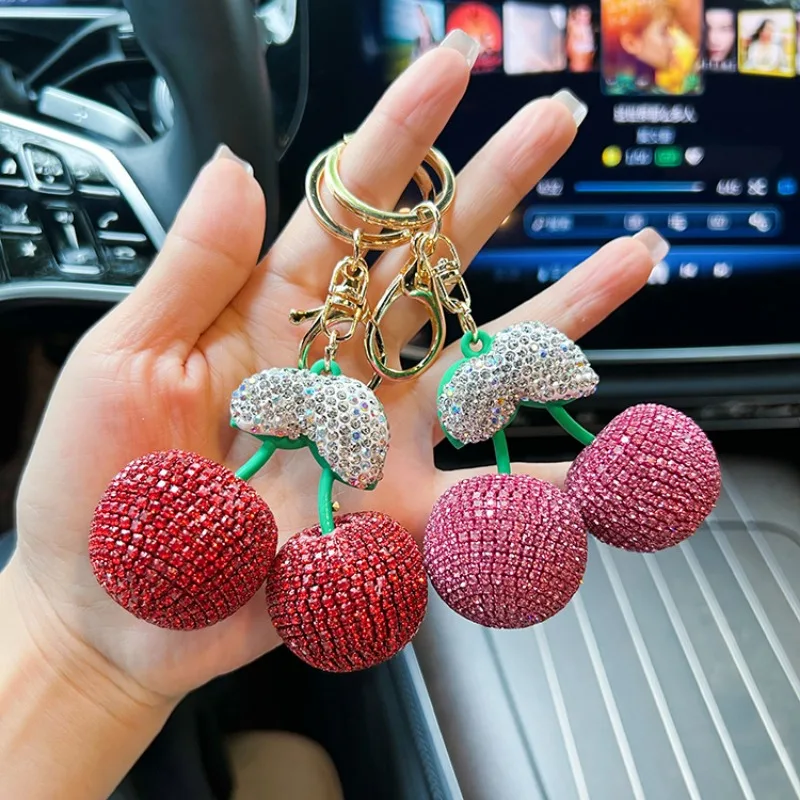 Sparkling Rhinestone Cherry Key chains WIth Pearl Chain Women Lovely ...