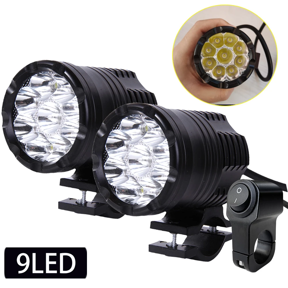9 Chips Additional Led Headlights For Motorcycle High/low/strobe Long ...