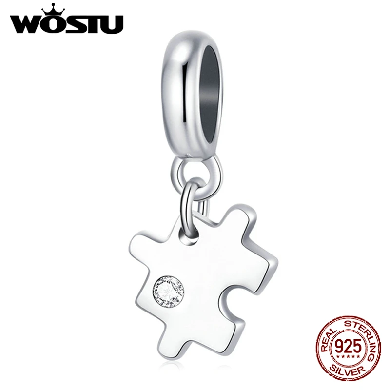 WOSTU Real 925 Sterling Silver Colorful Puzzle Pendant Charms Jigsaw ...